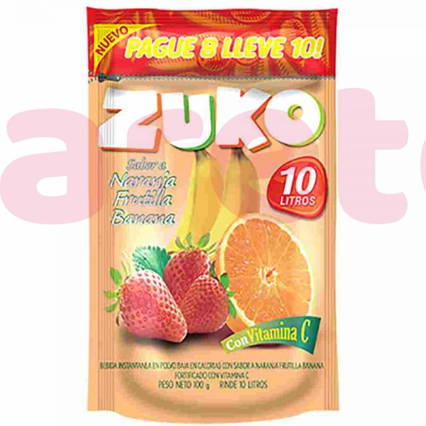 JUGO POLVO ZUKO NARANJA/BANANA/FRUT.10 LTS 100 GRS